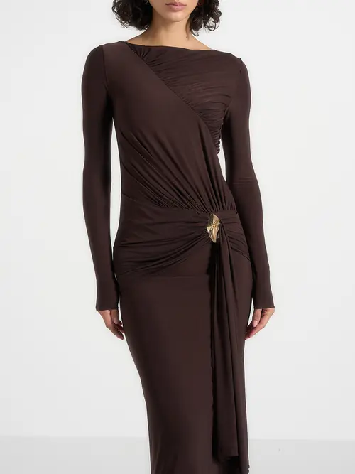 Manière De Voir Maniere De Voir Edena Asymmetric Draped Maxi Dress - Brown