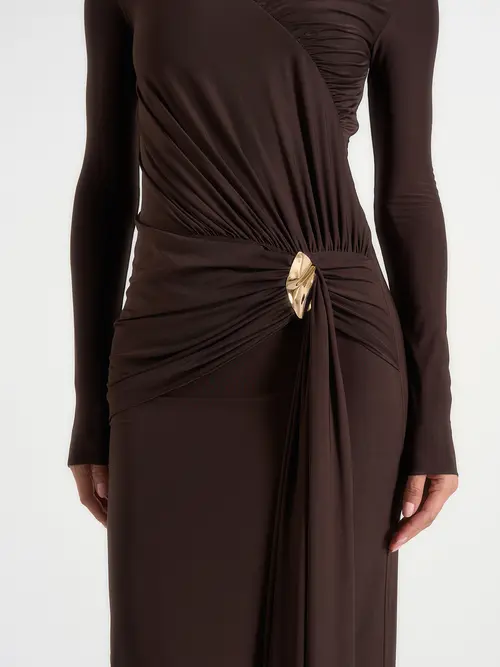 Manière De Voir Maniere De Voir Edena Asymmetric Draped Maxi Dress - Brown
