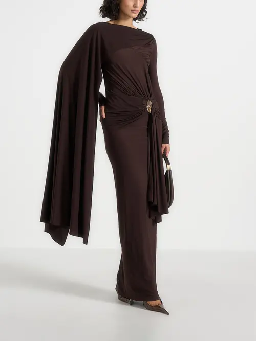 Manière De Voir Maniere De Voir Edena Asymmetric Draped Maxi Dress - Brown