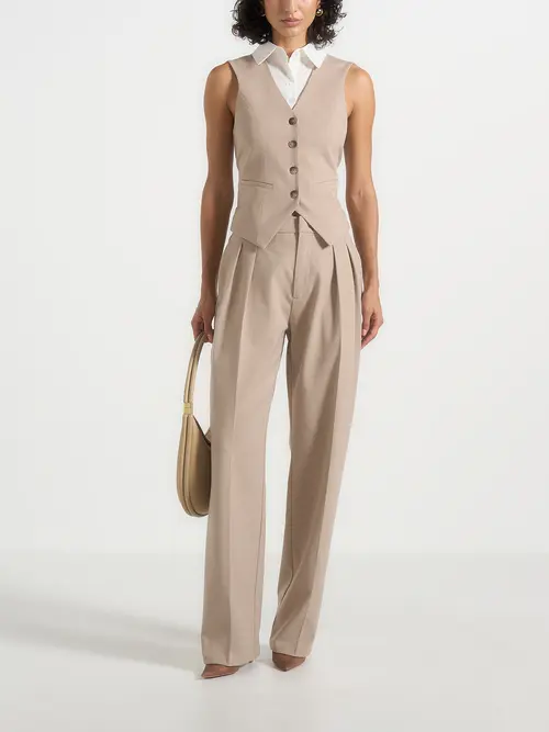 Manière De Voir Irene Collar Detail Cinched Suit Vest - Beige/white