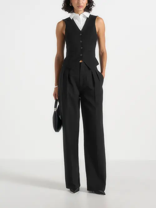 Manière De Voir Irene Collar Detail Cinched Suit Vest - Black/white
