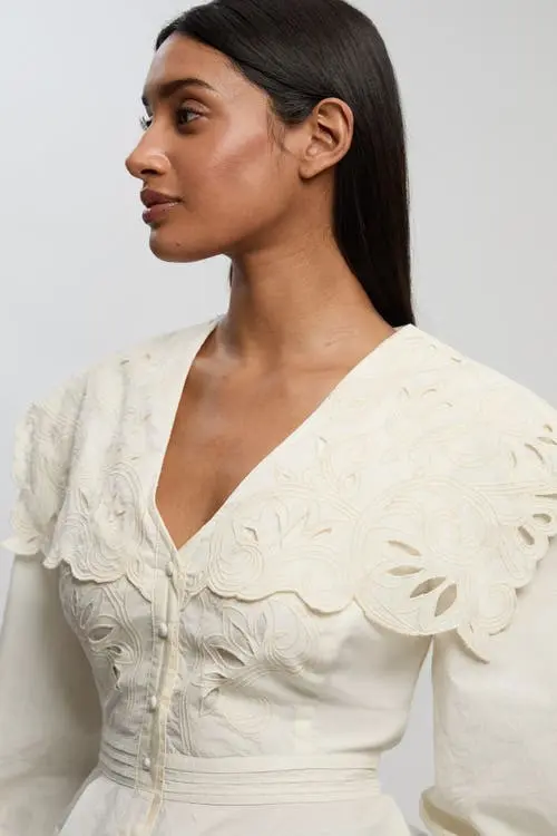 Karen Millen Cutwork Detail V-neck Peplum Blouse