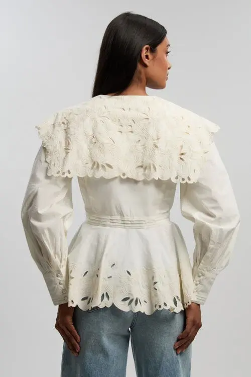 Karen Millen Cutwork Detail V-neck Peplum Blouse