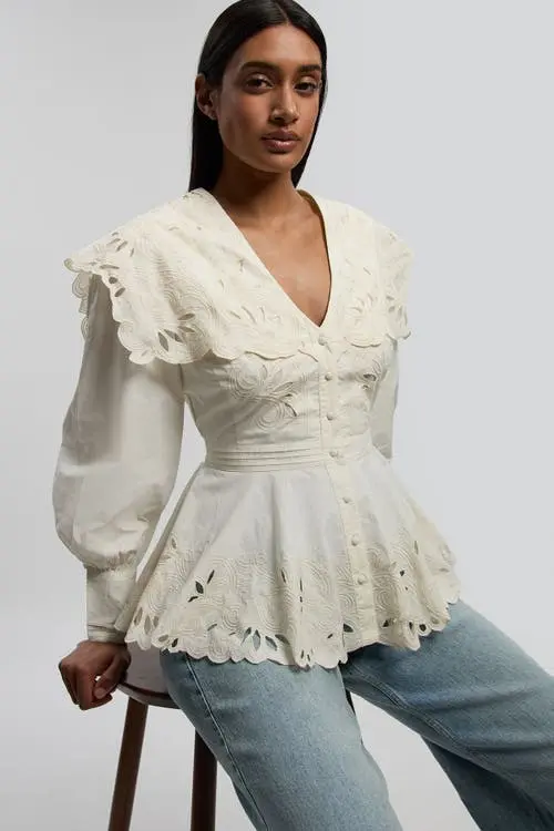 Karen Millen Cutwork Detail V-neck Peplum Blouse