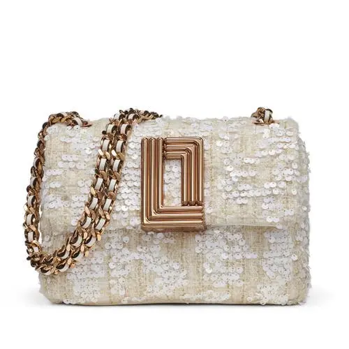 Karl Lagerfeld Paris Lafayette Boucle+sequins Crossbody - Winter White