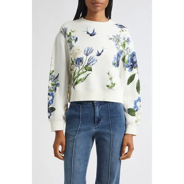Alice + Olivia Russell Sequin Embellished Floral Sweatshirt - Fly Away
