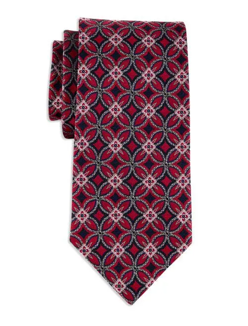 OAK HILL PREMIUM BY DXL Geometric Pattern Silk Neck Tie - Burgundy
