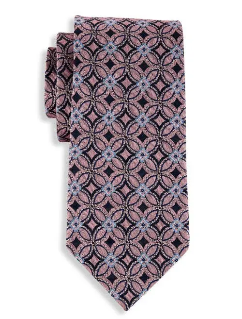 OAK HILL PREMIUM BY DXL Big & Tall Geometric Pattern Silk Tie V2 - Pink