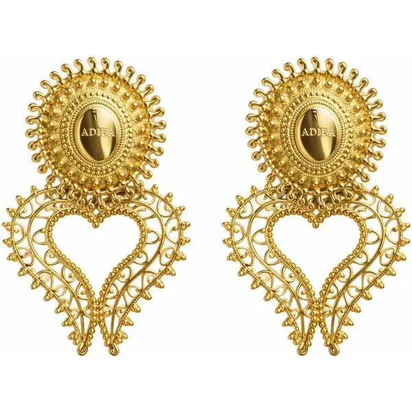 ADIBA 18k Plated Brass Heart Shaped Dangle Earrings - Gold