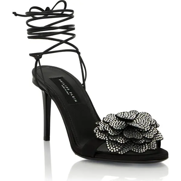 Philipp Plein Embellished Floral Lace-up High Heel Sandals