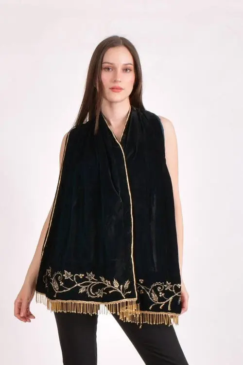 RAAS Zari & Cutdana Hand Embroidered Velvet Scarf