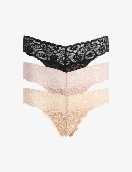 Commando Tulip Tanga 3-pack - Black/ivory/blush