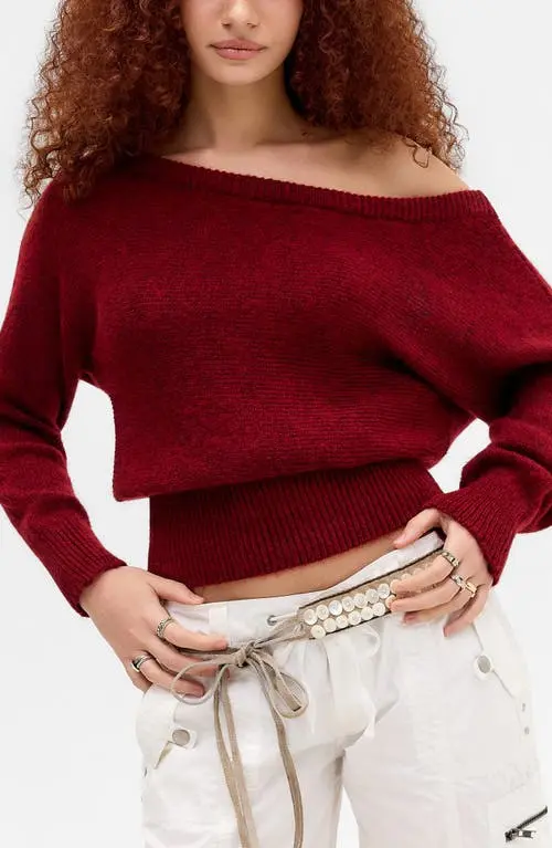 BDG URBAN OUTFITTERS Off-the-shoulder Marled Knit Sweater - Red