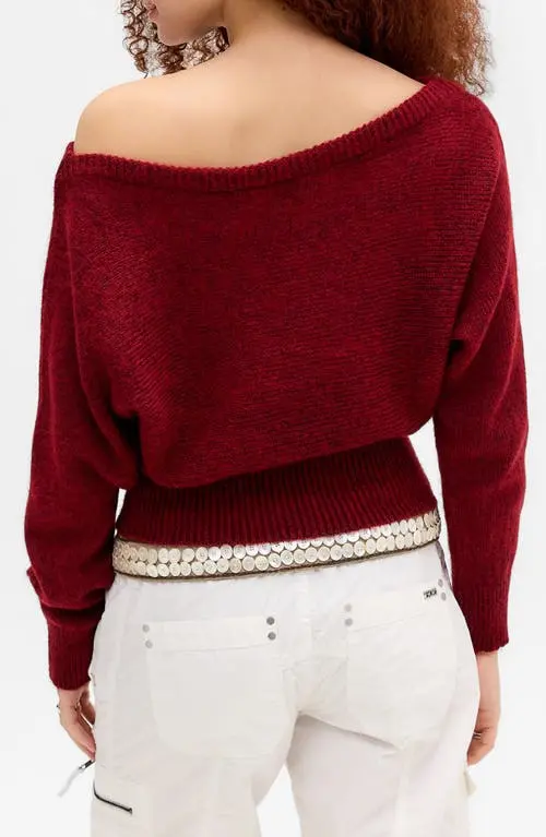 BDG URBAN OUTFITTERS Off-the-shoulder Marled Knit Sweater - Red