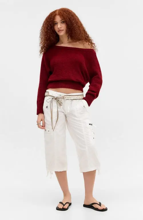 BDG URBAN OUTFITTERS Off-the-shoulder Marled Knit Sweater - Red