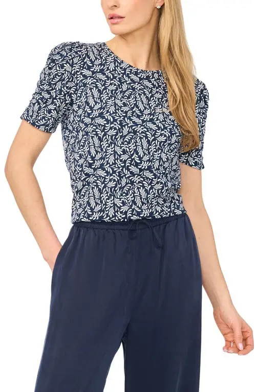 Halogen Elastic Gathered Sleeve Top - Classic Navy