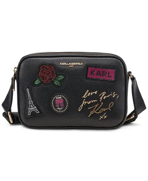 Karl Lagerfeld Paris Maybelle Camera Crossbody Bag With Embellishments - Black/gold