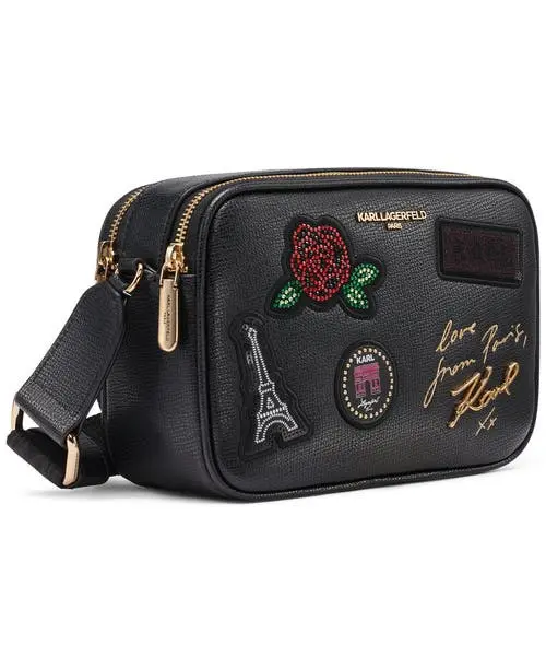 Karl Lagerfeld Paris Maybelle Camera Crossbody Bag With Embellishments - Black/gold