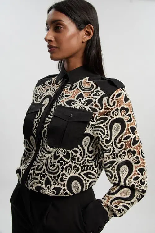 Karen Millen Cutwork Detail Long Sleeve Shirt