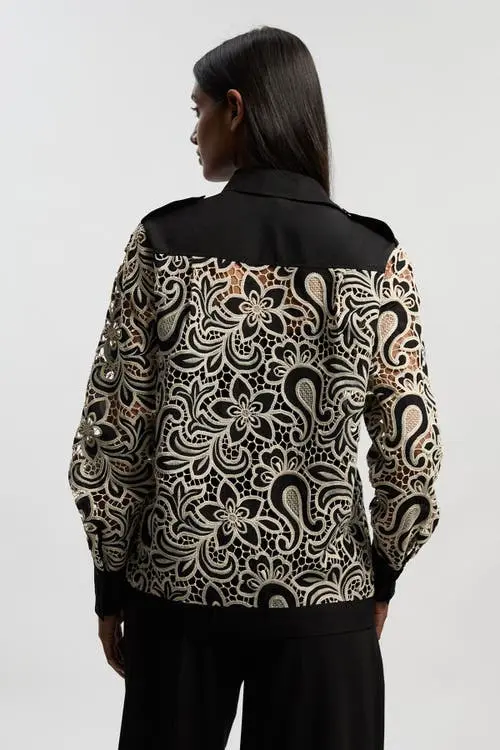 Karen Millen Cutwork Detail Long Sleeve Shirt