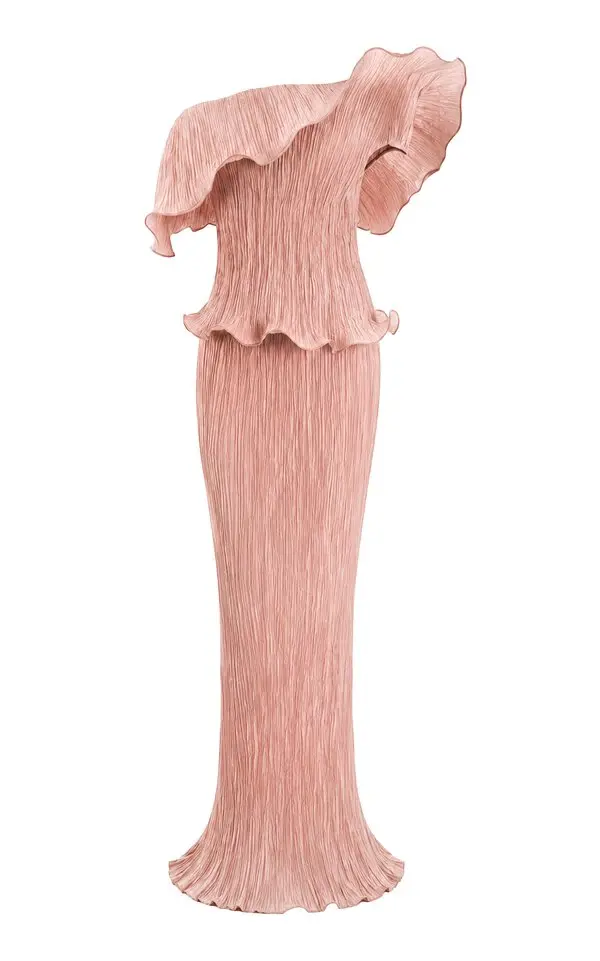 MARMAR HALIM Off-the-shoulder Plissè Gown - Pink