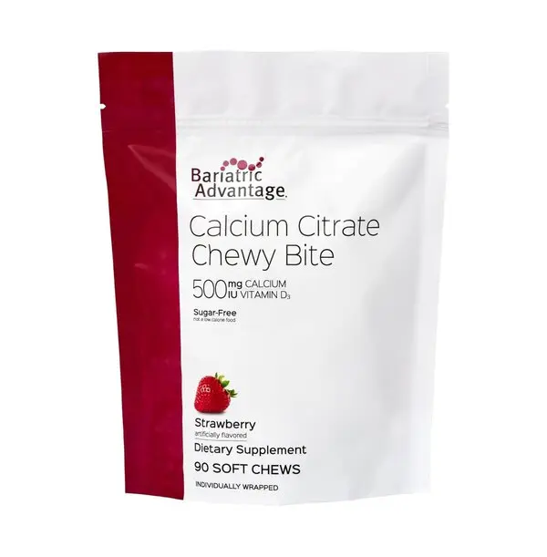 BARIATRIC ADVANTAGE Calcium Citrate Chewy Bites 500 Milligram Highly Absorbable And Digestible Vitamin D3 Easily Chewable Calcium Supplement - No Color