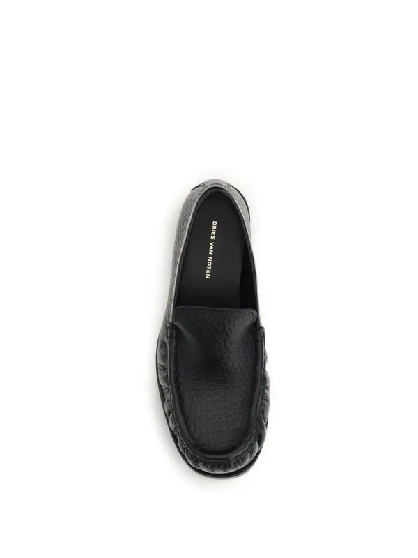 Dries Van Noten Grained Leather Loafers With Square Toe And Block Heel - Black