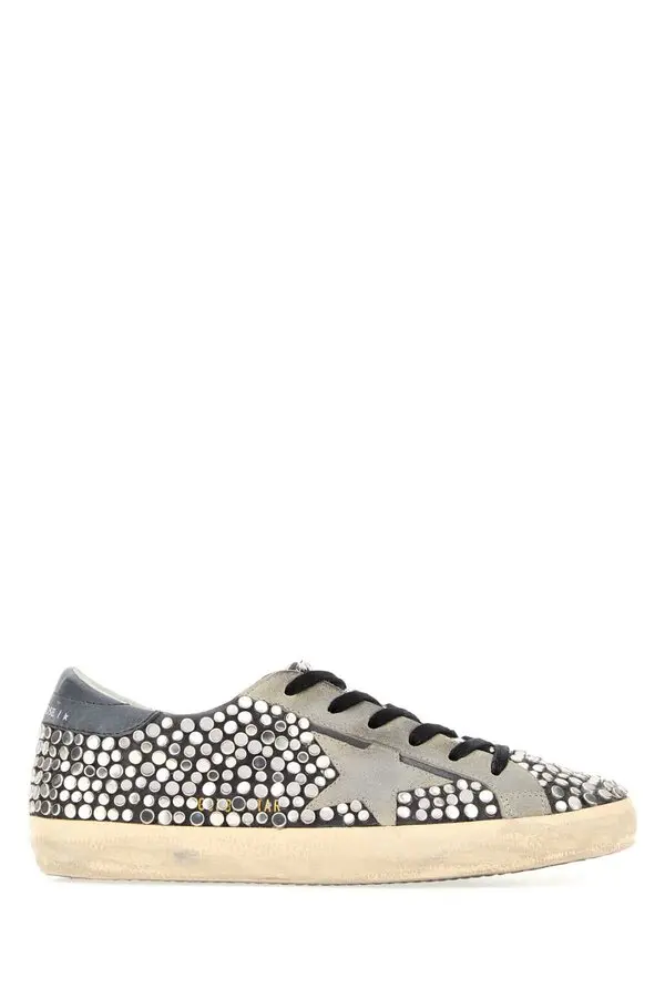 GOLDEN GOOSE Embellished Leather Super-star Sneakers - Gray
