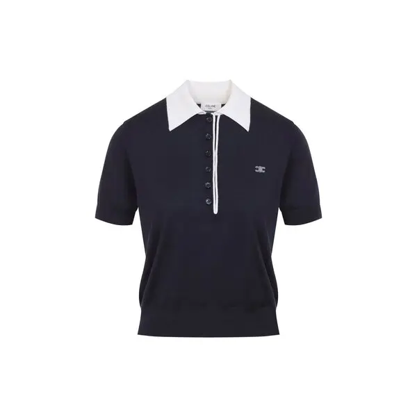 Celine Polo Sweater In Cashmere And Silk - Blue