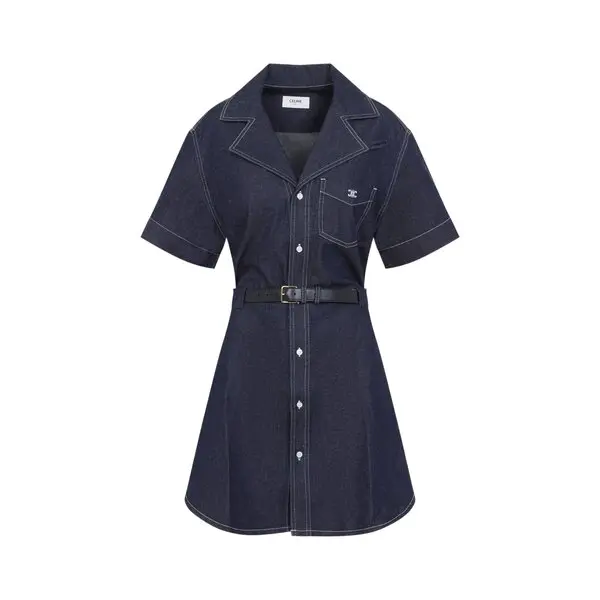 Celine Denim Dress With Triomphe Detailing - Blue