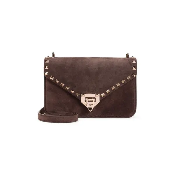 Valentino Garavani Rockstud Suede Shoulder Bag - Brown