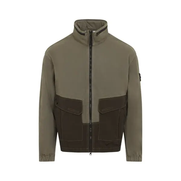 Stone Island Cotton Canvas Overshirt Jacket With Nylon Panels - Green