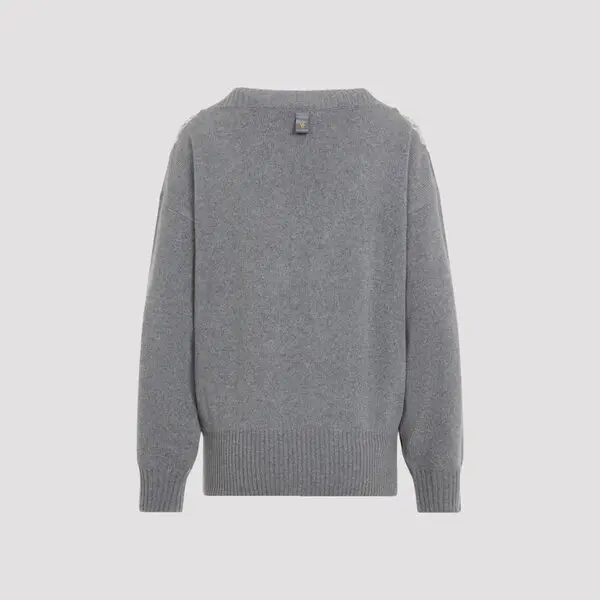 Alberta Ferretti Fine Knit V-neck Sweater With Lace Appliqu - Multicolor