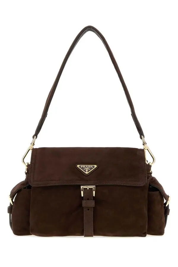 Prada Dark Suede Shoulder Bag - Brown