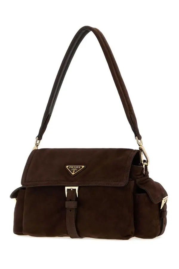 Prada Dark Suede Shoulder Bag - Brown