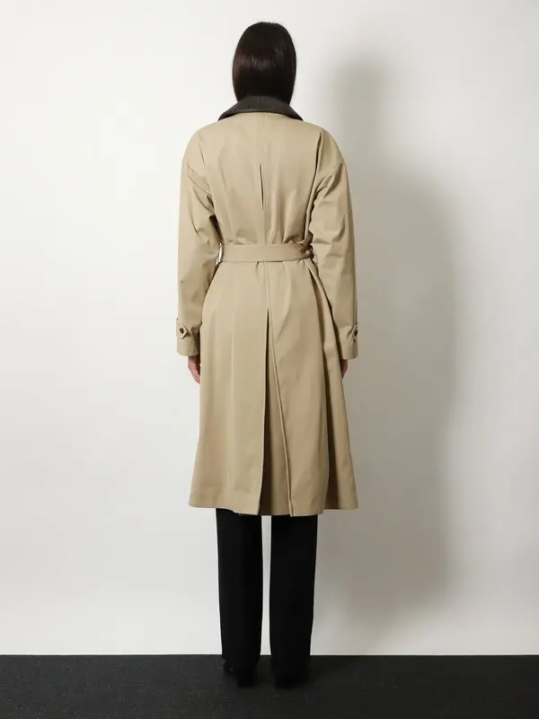 Bottega Veneta Light Cotton Trench Coat With Intrecciato Leather Collar - Multicolor