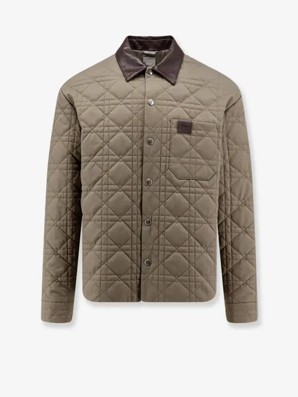 Dior Quilted Shirt Jacket With Leather Collar - Cream