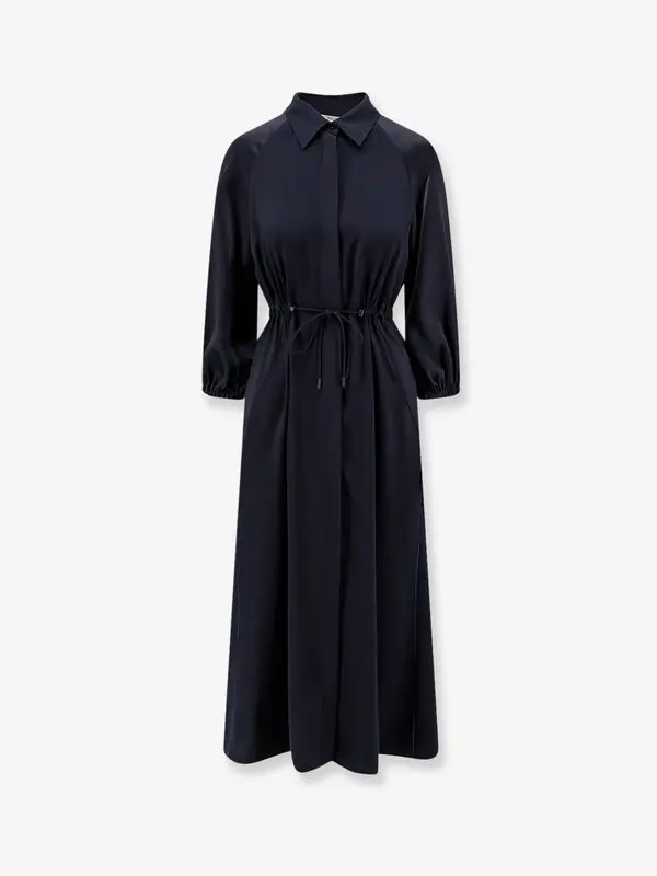 Max Mara Long Silk Dress With Drawstring Waist - Multicolor