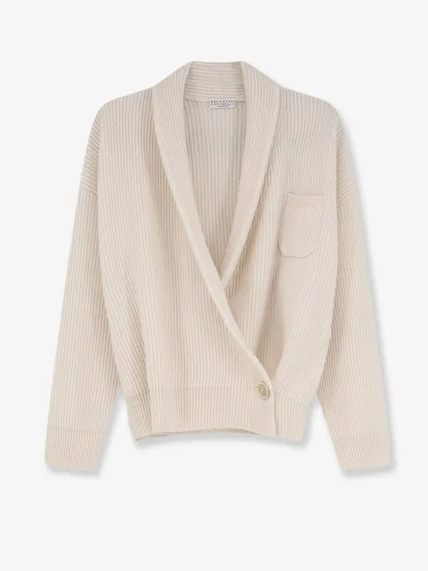 Brunello Cucinelli Cashmere Shawl Collar Wrap Cardigan - Multicolor