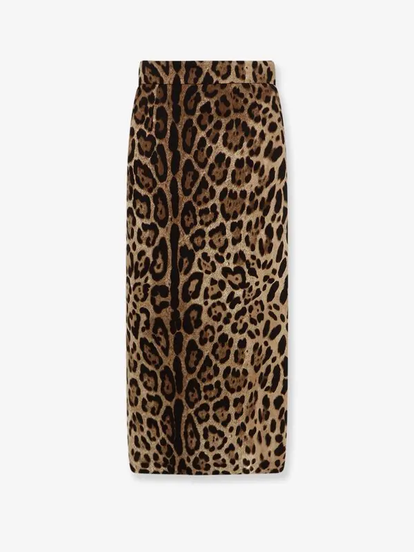 Dolce & Gabbana Stretch Viscose Longuette Skirt With Animal Print - Multicolor