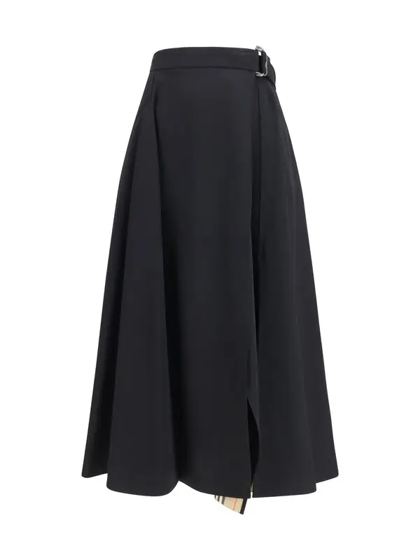 Burberry Wool Twill Midi Skirt - Black