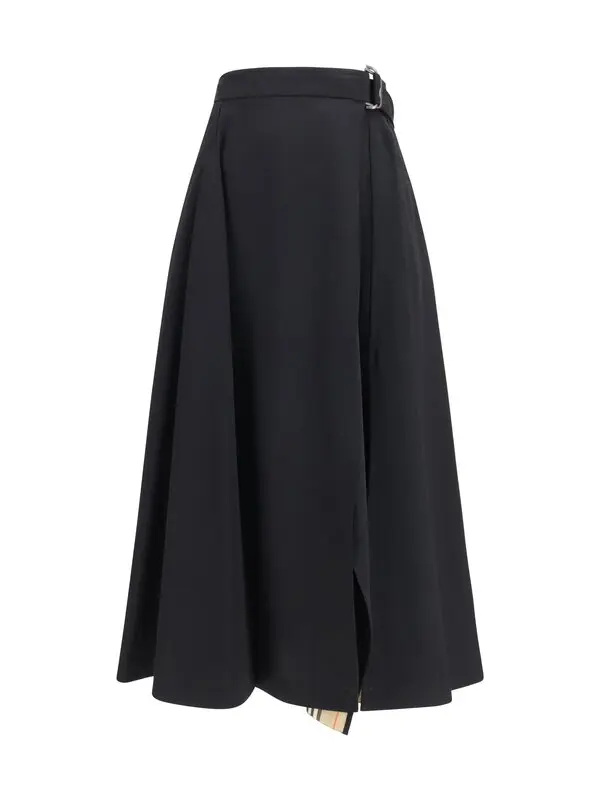 Burberry Wool Twill Midi Skirt - Black