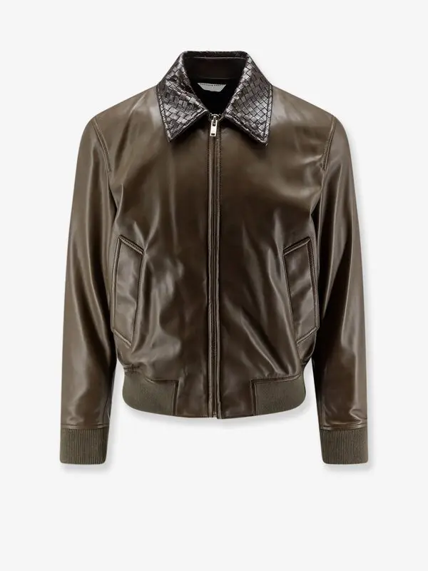 Bottega Veneta Leather Jacket With Intrecciato Collar - Multicolor