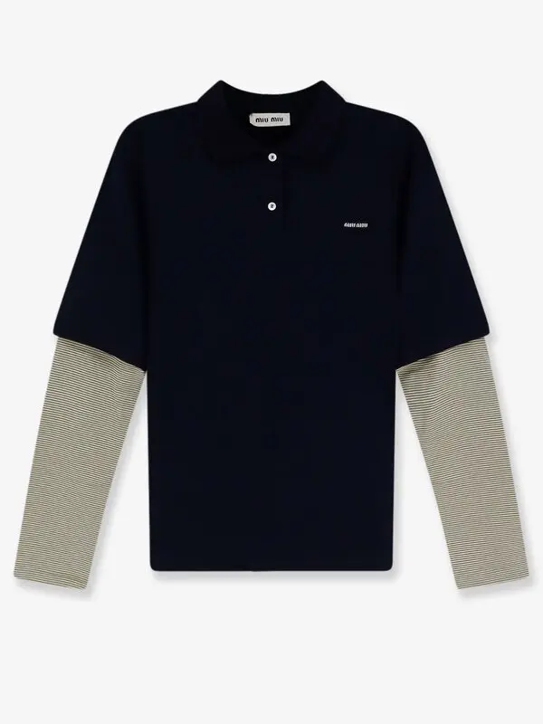 Miu Miu Cotton Polo Shirt With Front Embroidered Logo