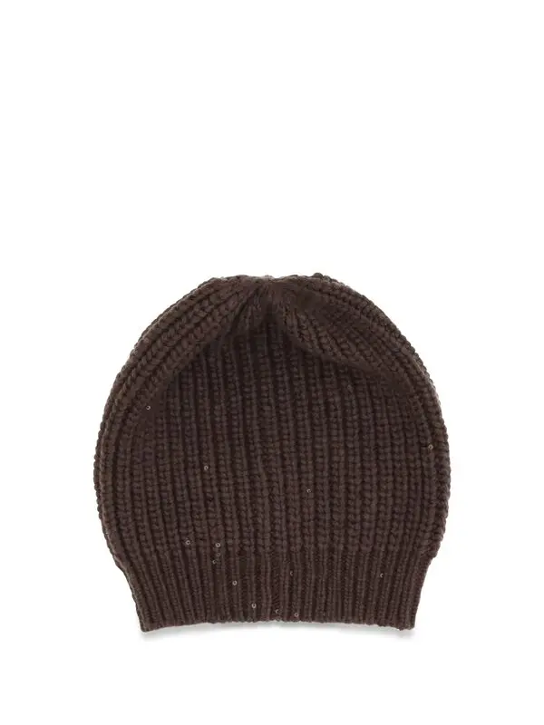 Brunello Cucinelli Ribbed Beanie With Sequins - Brown