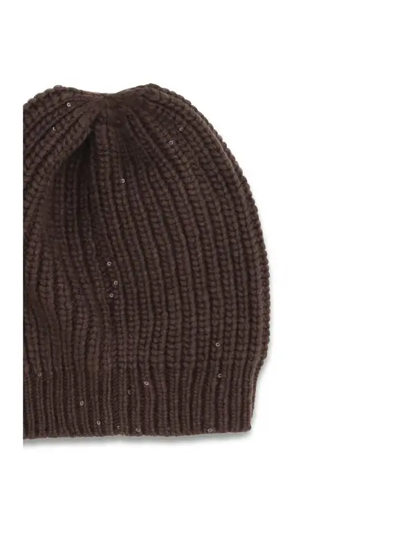 Brunello Cucinelli Ribbed Beanie With Sequins - Brown