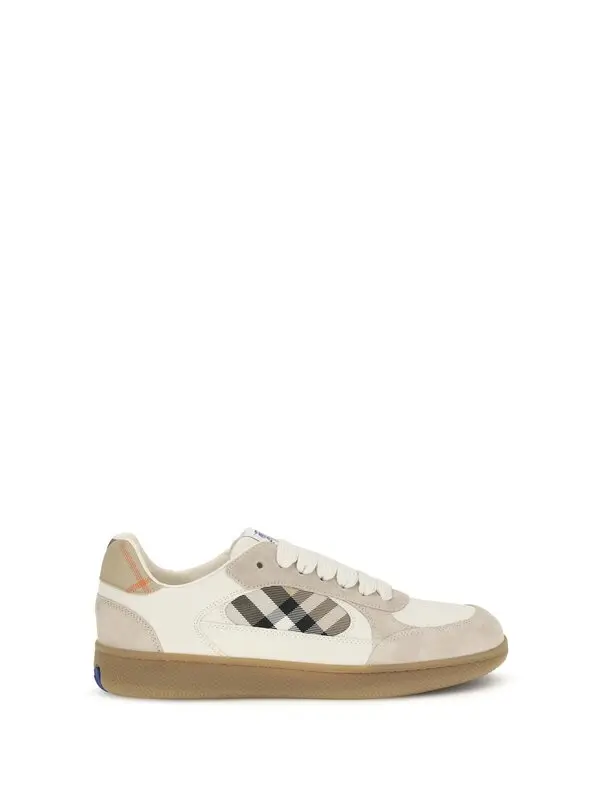 Burberry Terrace Leather And Check Sneakers - Cream