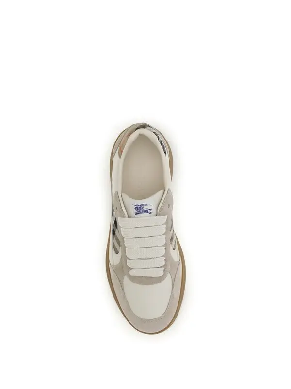 Burberry Terrace Leather And Check Sneakers - Cream