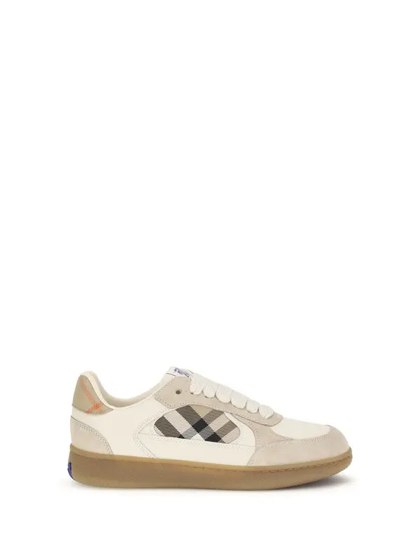 Burberry Terrace Leather And Check Sneakers - Cream