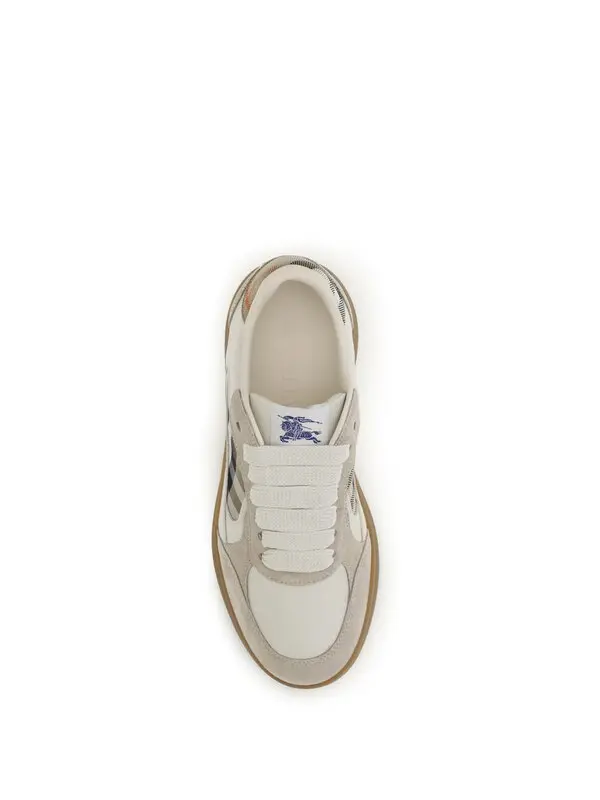 Burberry Terrace Leather And Check Sneakers - Cream